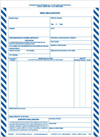 IMO Shipper's Declaration Form, 4-Part NCR, 100/ Pack | ICC Compliance ...