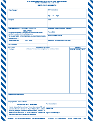 IMO Shipper's Declaration Form, Borders Only, 100/Pack - ICC Compliance ...