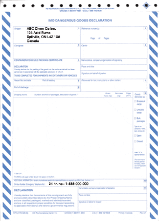 IMO Shippers Declaration Forms, 4-Part NCR, Preprinted, 100/Pack | ICC ...