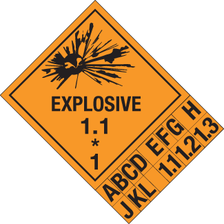 Hazard Class 1.1/1.2/1.3 - Explosive, 4" x 4", Gloss Paper, Worded ...